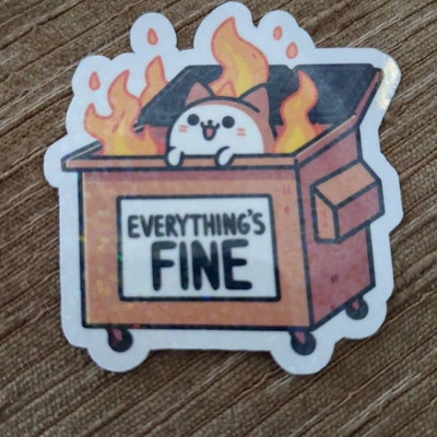 Embrace the Chaos: Everything's Fine Dumpster Fire Sticker Funny Meme ...