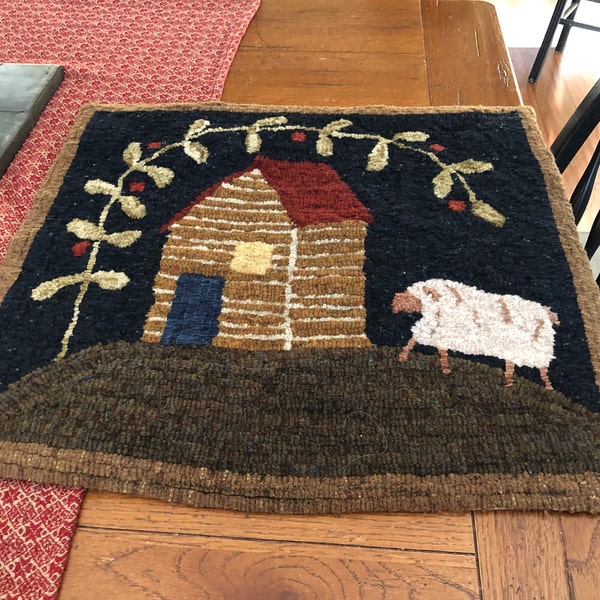 Rug Hooking PATTERN, Log Cabin & Sheep, 21.5 X 23.5, Primitive, Log ...