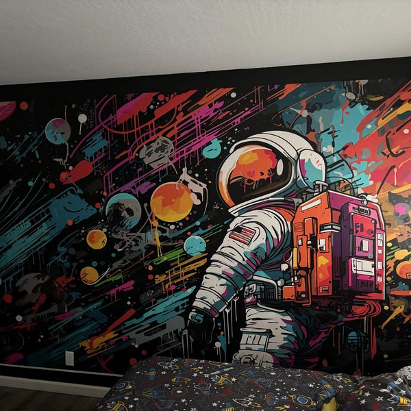 Graffiti Wallpaper for Kids' Rooms: Space, Planets, and Astronaut Wall ...