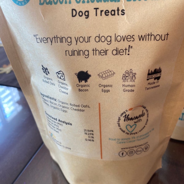 Organic Gourmet Bacon Cheddar Dog Biscuits, Handmade Dog Treats ...