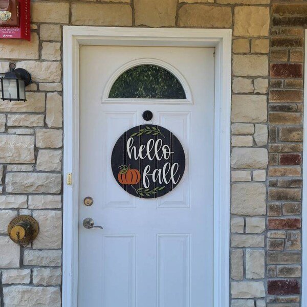 Front Door Decor, Hello Fall Door Sign, Fall Door Hanger, Hello Pumpkin ...