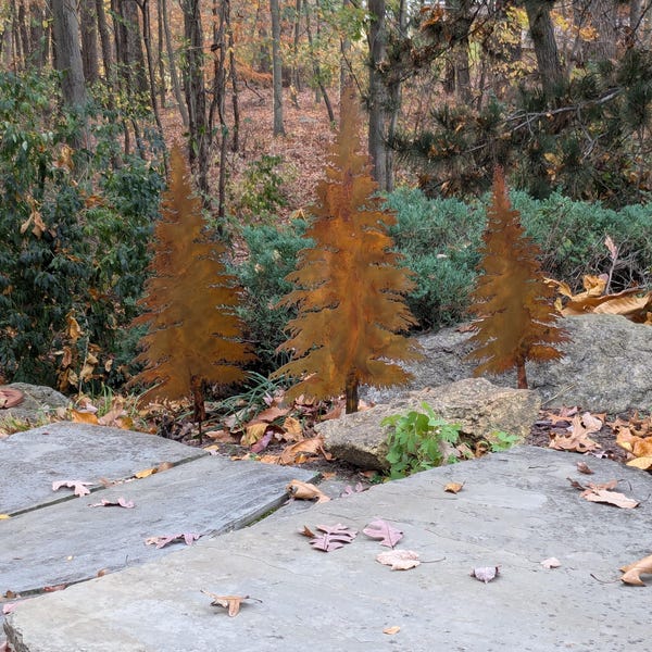 Metal Rustic Hemlock Christmas Tree Yard Art- Garden Decoration Winter ...