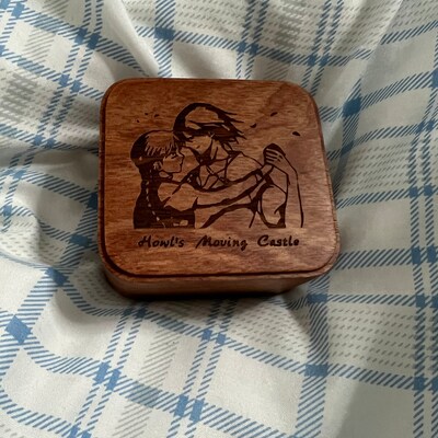 Howls Moving Castle Red Wood Mirrorwind-up Music Box custom Engraving ...