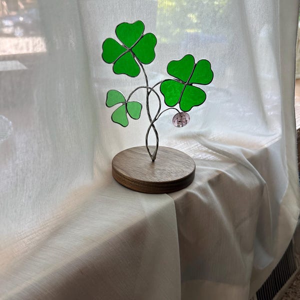 Stained Glass Four Leaf Clover, Table Decor Suncatcher, Lucky Shamrock ...