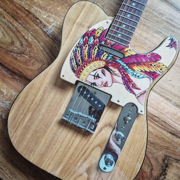 Engraved Aluminum Telecaster Pickguard Silver-black Tattoo Skull Roses ...