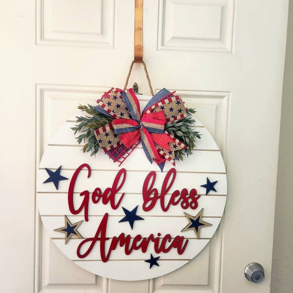 Front Door Decor, God Bless America Door Hanger, Americana Home Decor ...
