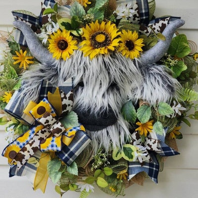 Highland Cow Wreath Attachment, Tan Cow Door Decor, Cow Wall Hanger ...