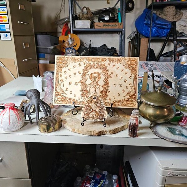 Wiccan Altar Table, Triple Moon Goddess, Altar Board Engraved, Wooden ...