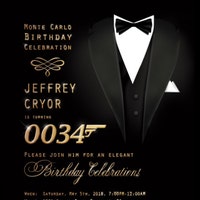 Men's Birthday Party Invitation. James Bond Themed. Glam Luxury Modern ...