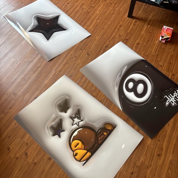 Set of 3 Hypebeast Decor, 3D Wall Prints, Urban Street Art, Star ...