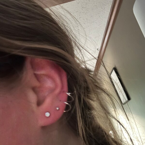 18g Silver Triple Piercing Hoop. Three Hole Earring. Triple Hole Spiral ...