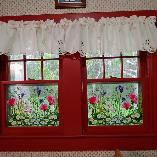 Watercolour Spring Meadow Window Decal - Reusable Pink Blue Flower ...