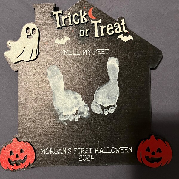 Custom DIY Halloween Footprint Sign, Baby’s First Halloween Footprint ...