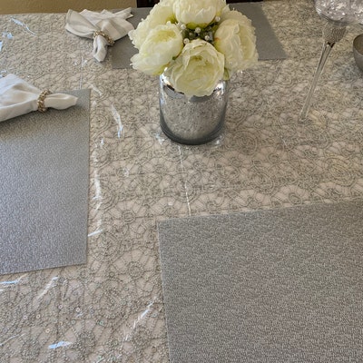Silver Alice Metallic Lace Sequin Table Overlay Only 1 Left - Etsy
