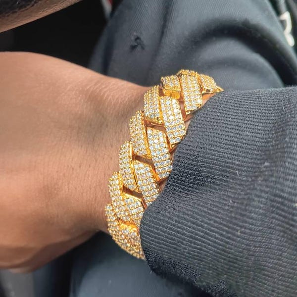 Iced Out Miami Cuban Link Bracelet 8mm in 18k White Gold Plating, Hip ...
