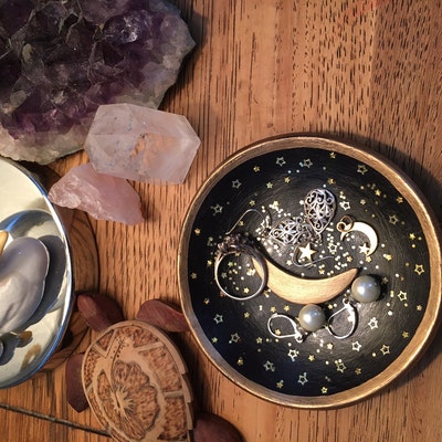 MOON Trinket Dish, Crescent Moon Ring Dish, Starry Night Moon Dish ...