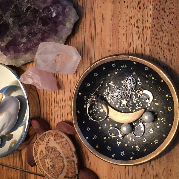MOON TRINKET DISH, Crescent Moon Ring Dish, Starry Night Moon Dish ...