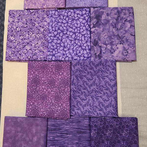Purple Tones Fat Quarter Bundle Cotton Quilt Stash Builder Tone on Tone ...