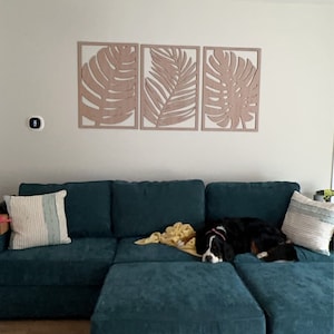 Tropical Leaves Wood Wall Art, 3 Panel Set, Monstera Wooden Leaf Wall ...