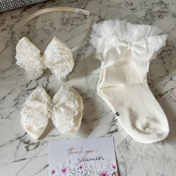 Baby Satin Shoes Ivory Booties for Christening, Baptism Bow Shoes ...