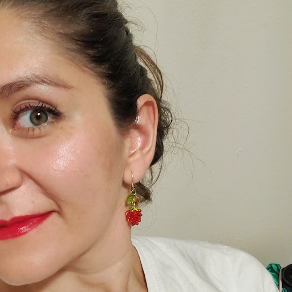 Raspberry Earrings Glass Fruit Earrings Food Jewelry Dangle & Drop ...