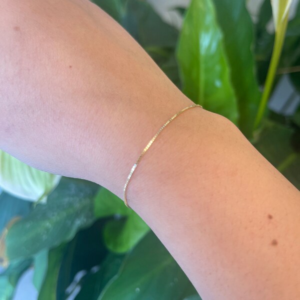 10k Solid Gold Box Chain Bracelet, Box Gold Chain Bracelet, Dainty Gold ...
