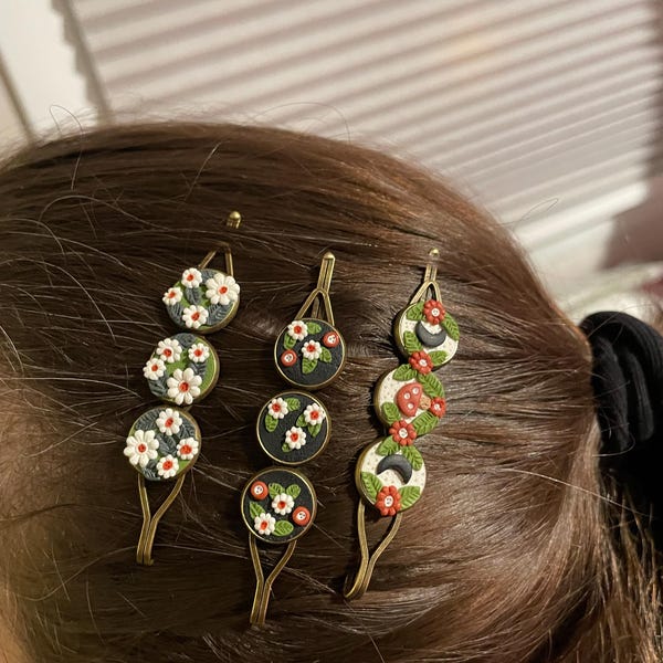 Whimsical Cottagecore Clay Hair Pins | Green Witch Bridal Mushroom and ...