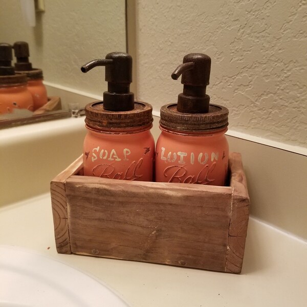 Rustic Mason Jar Bathroom Set. WHITE. Mason Soap Dispenser Set. Mason ...