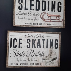 Central Park Ice Skating, Skate Rentals Sign, Retro Winter Decor, Large ...