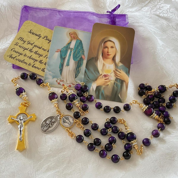 Natural Rose Quartz Catholic 5 Decade Rosary Lamp Work Glass Pink Roses ...