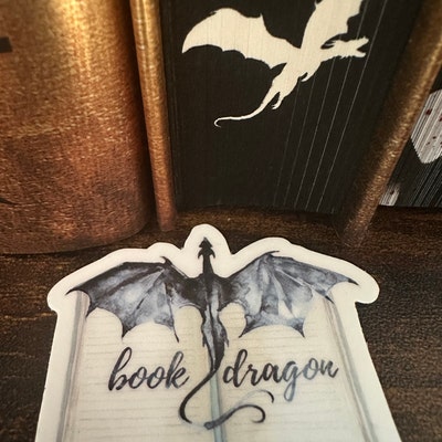 Book Dragon Watercolor Sticker, Vinyl Literary Laptop Decal, Classic ...
