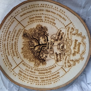 Family Tree Art Engraved on Natural Wood, %100 Customizable ...