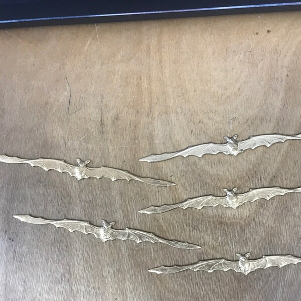 1 Raw Brass, Bat Stamping, 4 3/4 Long X 5/8" Tall, Halloween Finding ...