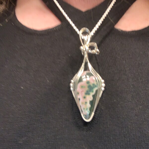 Variscite Stone Pendant Necklace Wire Wrapped in Argentium Sterling ...