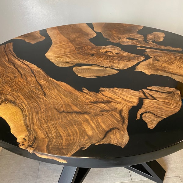 Round Dining Table, Custom 46” Diameter Round Walnut Table, Wood Black ...