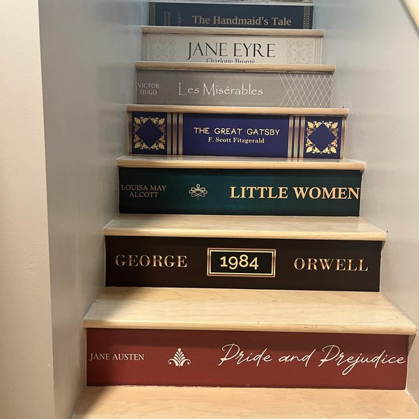 Book Spine Stair Decals, Literary Book Title Staircase Stickers ...