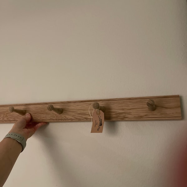 Solid Oak Shaker Peg Rail Traditional Old Vintage Style Coat Peg Rack ...