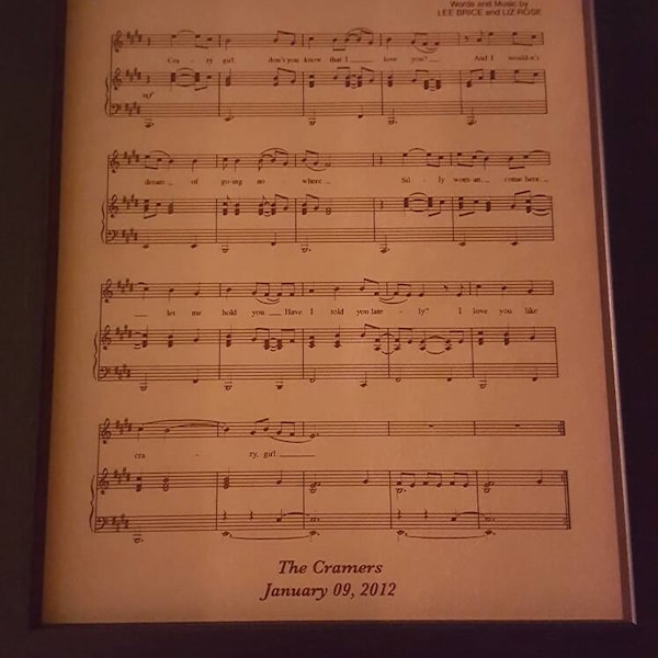 Personalized Leather Sheet Music Art, Engraved 3rd or 9th Anniversary ...
