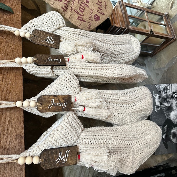 Beaded Wooden Name Tag - Personalized Christmas Stocking Tags - Wooden ...