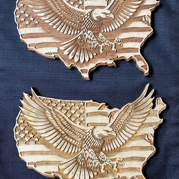 Patriotic Eagle USA Map - Laser Engraving Wooden American Flag - 3D ...