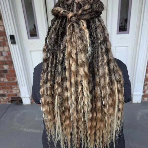 Brown to Blonde Ombré Wavy Dread Extensions | Synthetic Dreadlock ...