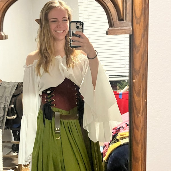 Renaissance Women's Cosplay 3-piece Burgundy Cincher Costume Medieval ...