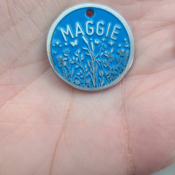 Wild Floral Dog Tag Personalized, Custom Pet Id Tag, Meadow Cat Name ...