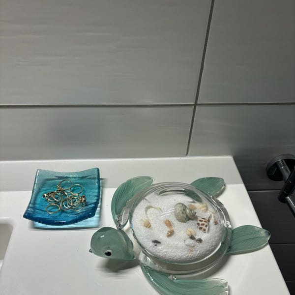 Wave in a Box Fused Glass Wave Wall Art Sun 25x25cm(10"), Turquoise ...