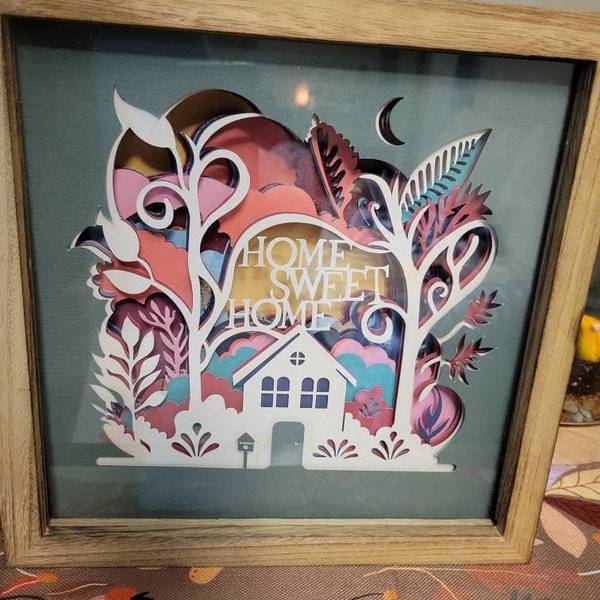 Personalizable Home Sweet Home 3D Shadow Box Template SVG File, Light ...