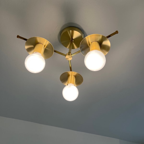 3 Bulb Ceiling Light - Decorative Lighting - Unfinished Brass - Semi ...
