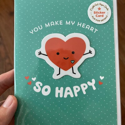 Happy Heart Sticker Love Card Includes Vinyl Heart Sticker Fun & Unique ...
