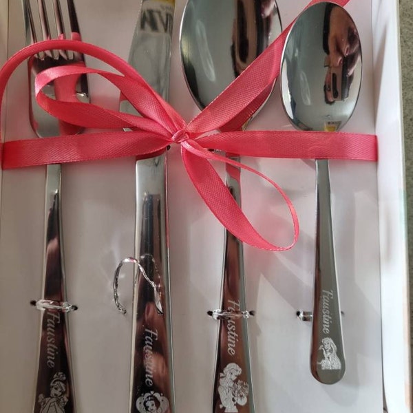 Gold Colored Kids Cutlery Personalized Tableware Set for Children ...