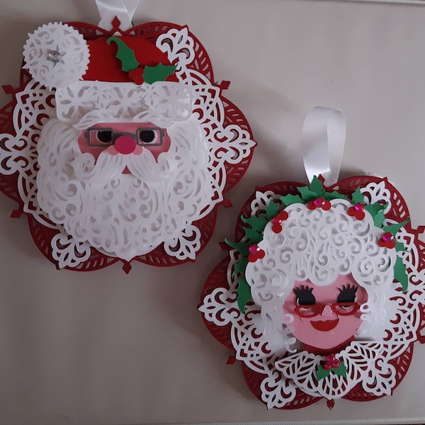Santa and Mrs Claus 3D Papercut Template Set, SVG, PDF, Dxf, Layered ...