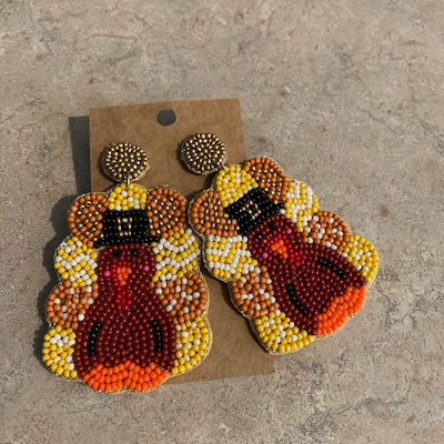 Thanksgiving Turkey Beaded Earrings, Thanksgiving Jewelry, Thanksgiving ...